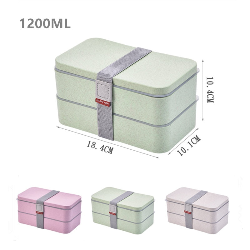 Double Decker Bento Lunch Boxes for Adults and kids, Wheat Straw, 1200 ...